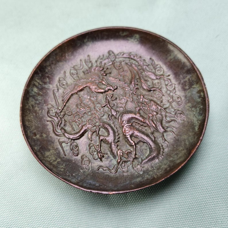 Vintage Bronze Dragon & Phoenix Plate | "dragon-phoenix Harmony" Lucky ...