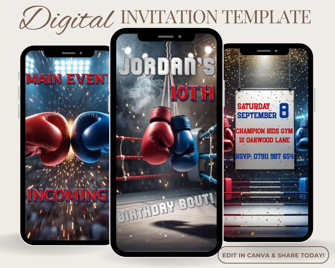 Boxing Video Invite Custom Made, Birthday Main Event Party Invitation ...