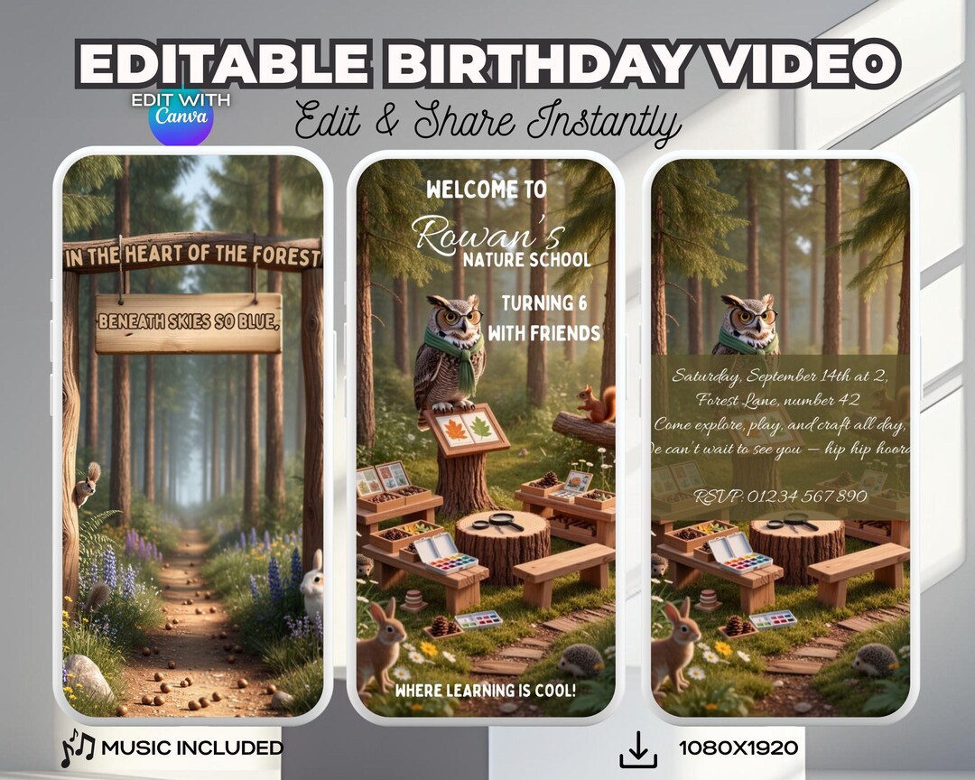 Nature School Birthday Invitation Video, Montessori Woodland Party ...