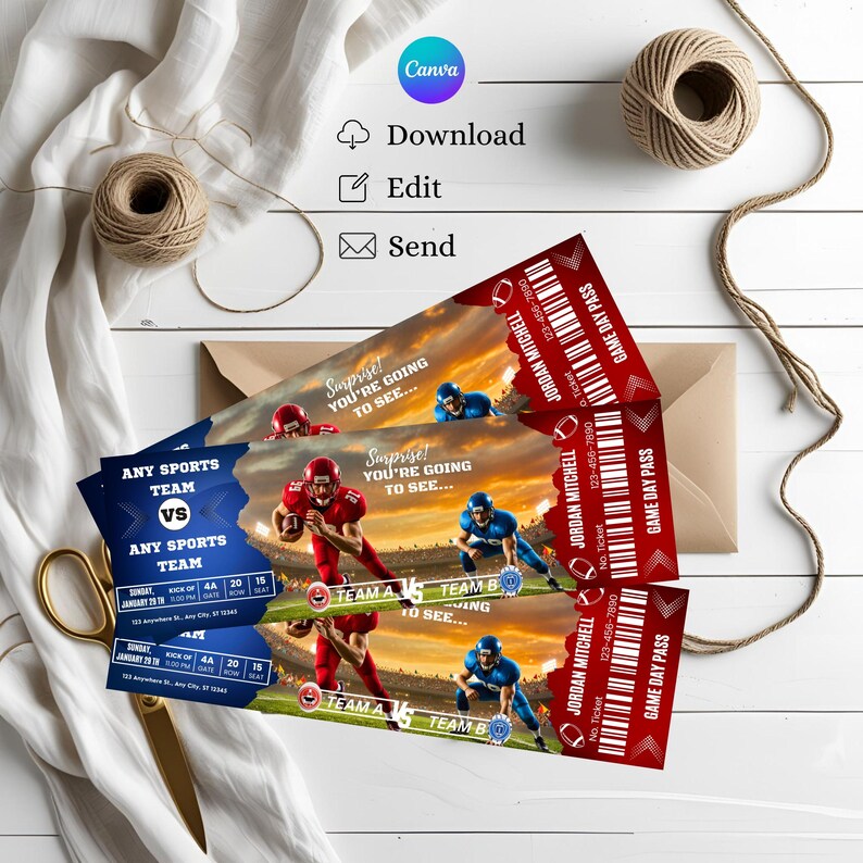 Football Birthday Ticket Invitation, Sports Game Party Pass, Football ...