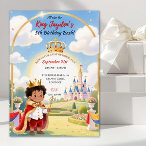 King Birthday Invitation, Afro Prince Party Template, Royal Castle ...
