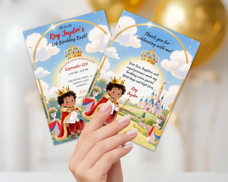 King Birthday Invitation, Afro Prince Party Template, Royal Castle ...