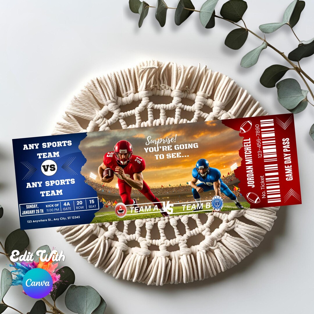 Football Birthday Ticket Invitation, Sports Game Party Pass, Football ...