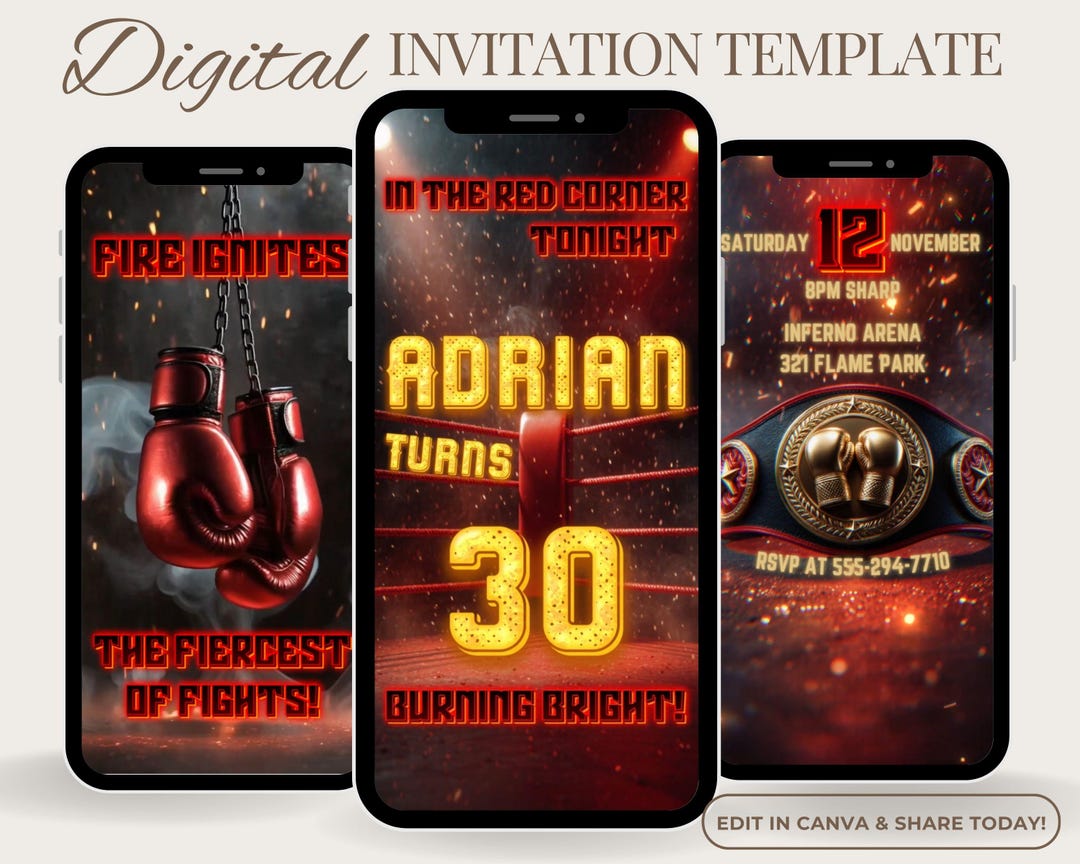 Boxing Birthday Video Invitation, Custom Made Red Flames Fight Night ...