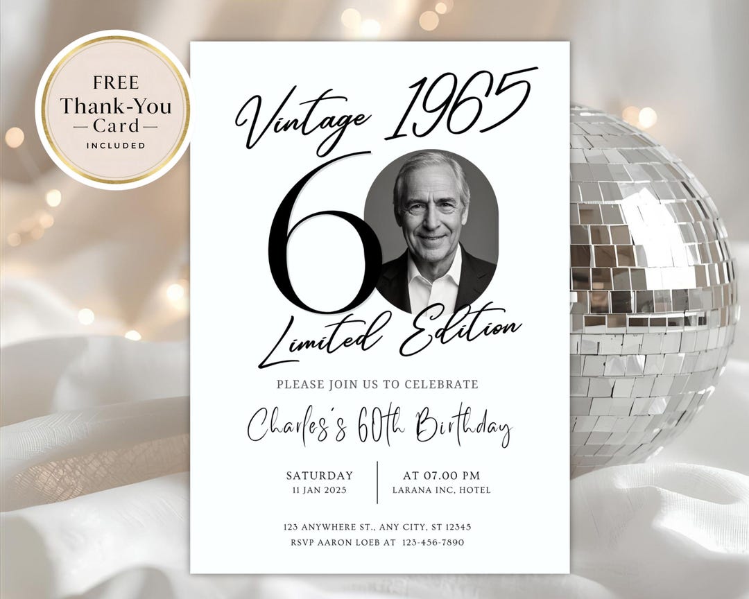 Vintage 1965 60th Birthday Invitation, Limited Edition Male 60th Party ...