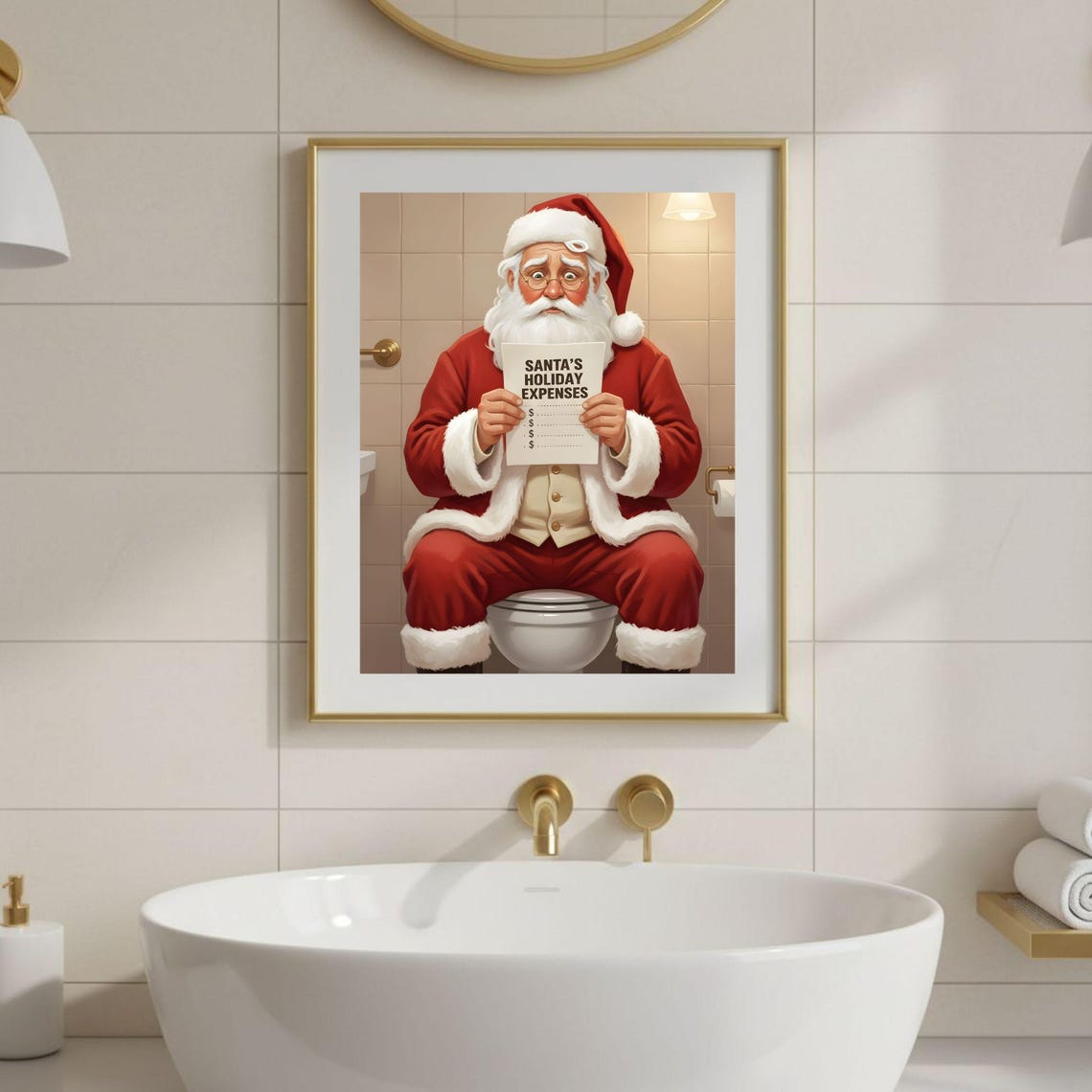 Bathroom Wall Art, Funny Santa Bathroom Print, Christmas Holiday Decor ...