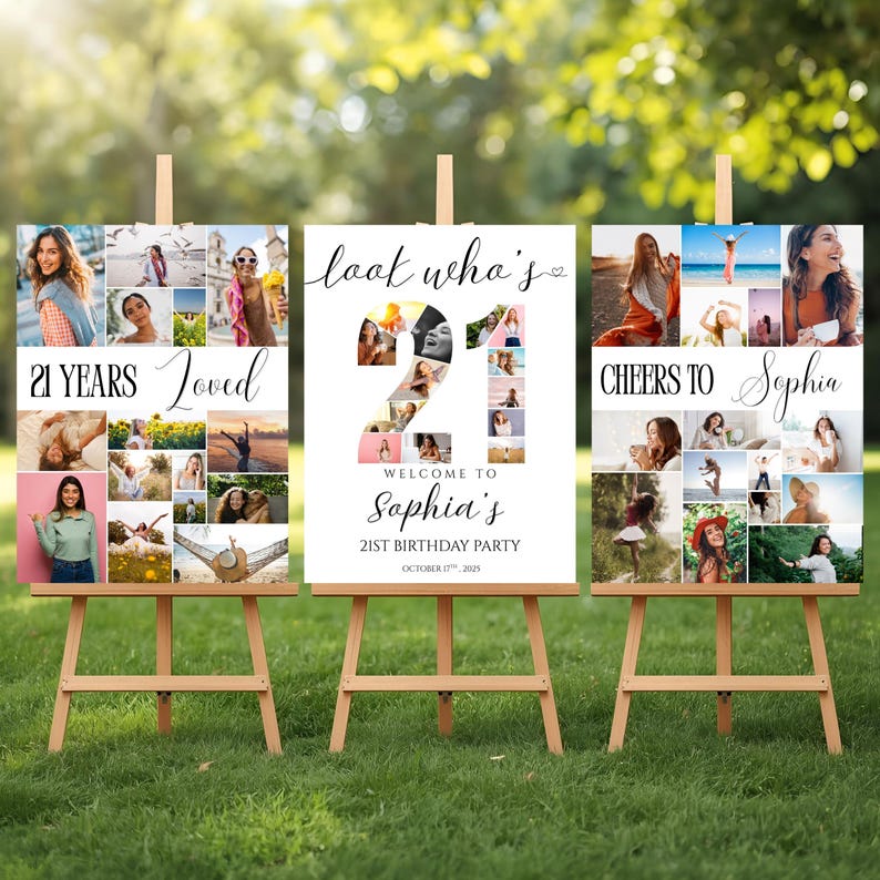 21st Birthday Sign, Editable 21st Birthday Photo Collage, Number 21 ...