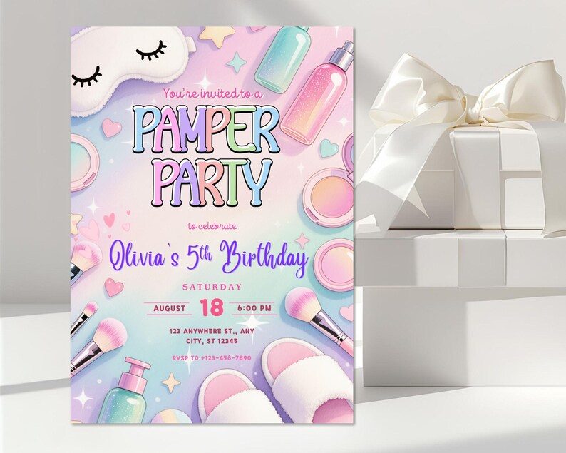Pamper Party Invitation, Spa Birthday Party Invite, Editable Makeup ...