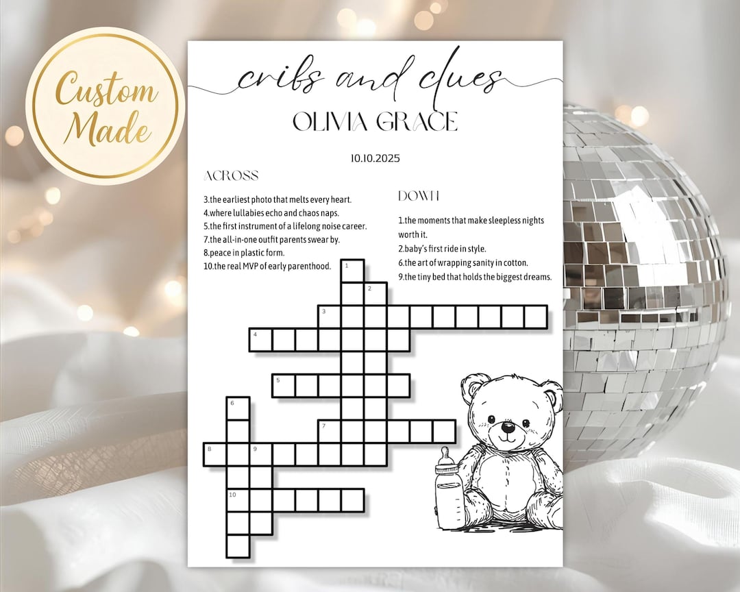 Baby Shower Crossword Puzzle, Personalized Word Game, Custom Printable ...