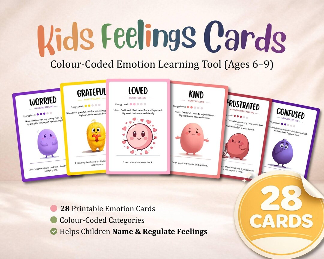 Kids Feelings Cards Printable, Naming Emotions Flashcards, Calm Down ...