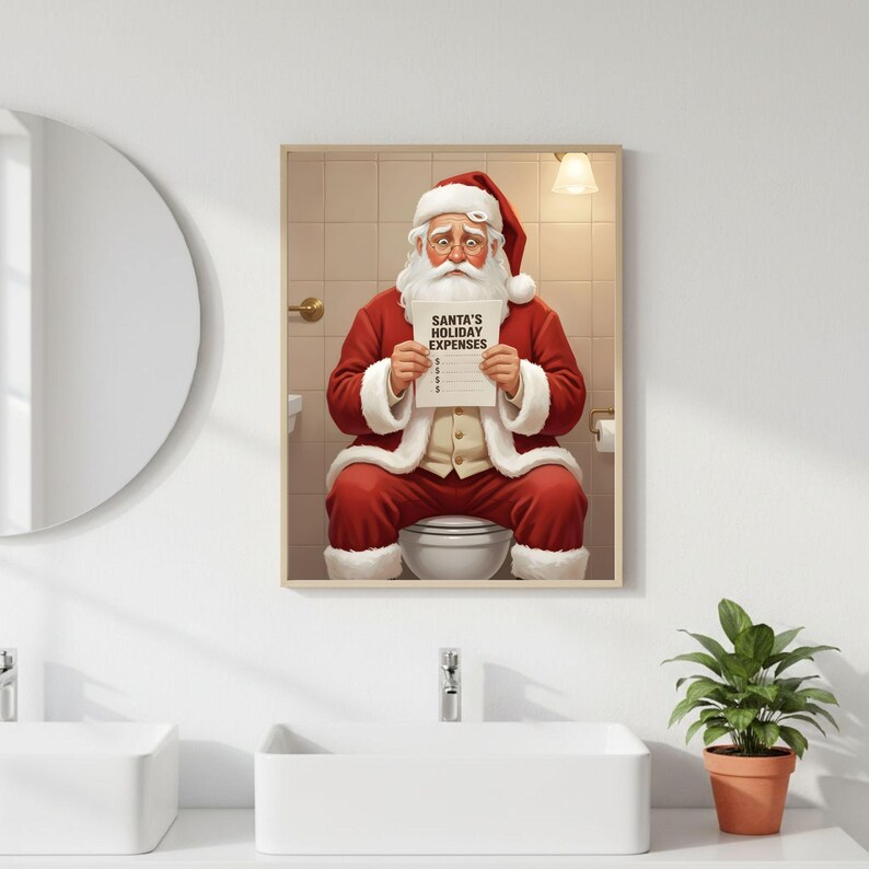 Bathroom Wall Art, Funny Santa Bathroom Print, Christmas Holiday Decor ...