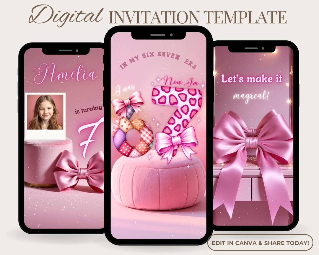 Six Seven Birthday Invitation, 6 7 Birthday Invite, 7th Birthday Girl ...