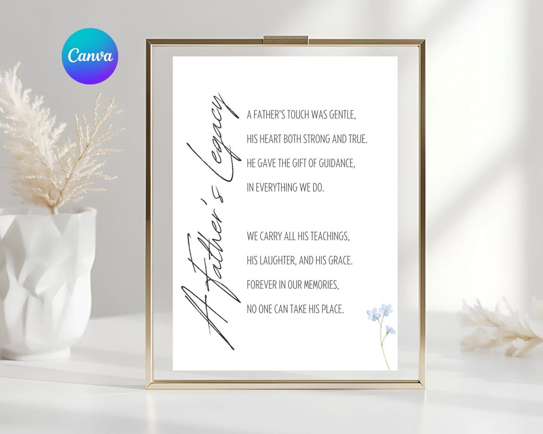 Funeral Poem for Dad, in Loving Memory Poster, Poems for Funerals ...