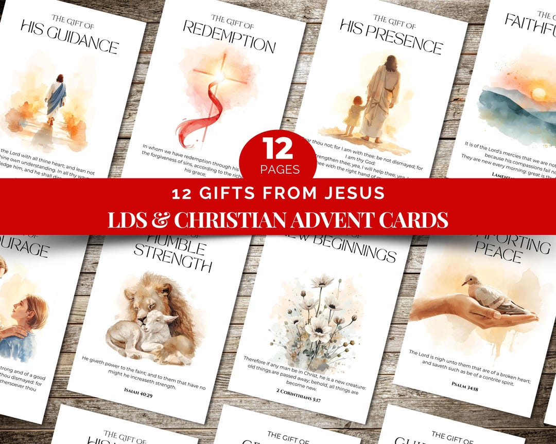 LDS Christmas Gift Set, 12 Gifts From Jesus Advent Cards, Christian ...