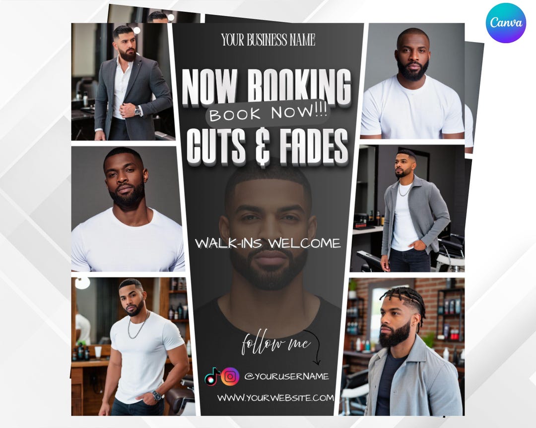 Barbershop Flyer, Now Booking Cuts & Fades, Haircut Promotion Template ...
