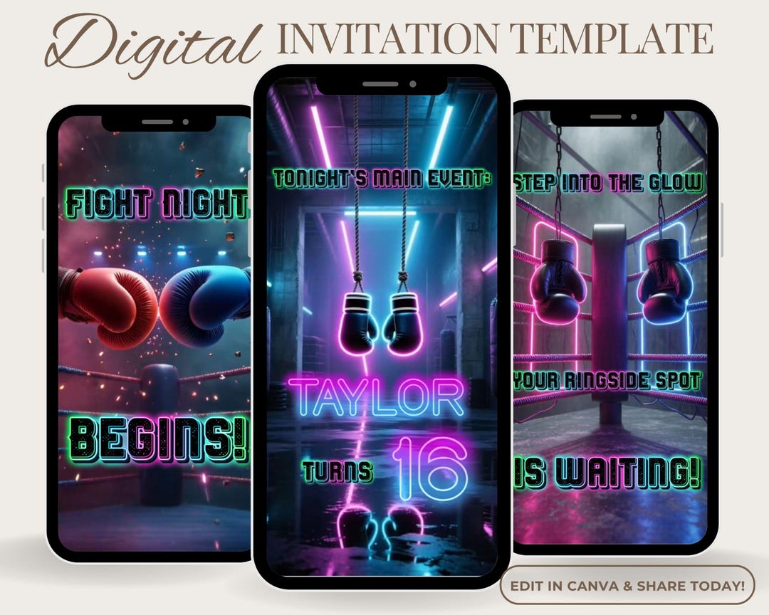 Boxing Birthday Invitation Video Custom Made, Neon Glow Fight Night ...