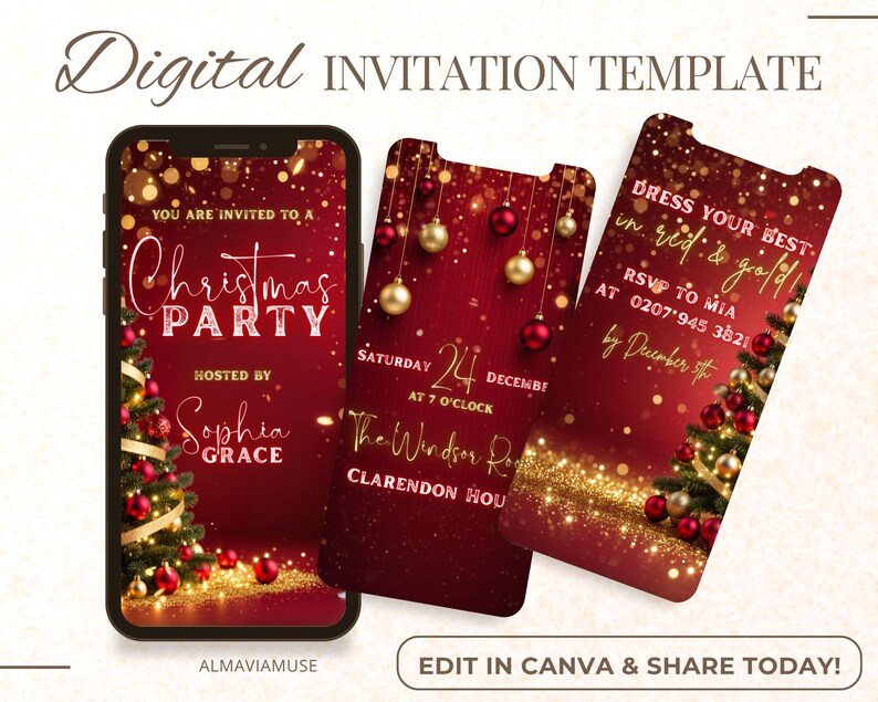 Christmas Party Invite, Holiday Party Invitation, Festive Christmas ...