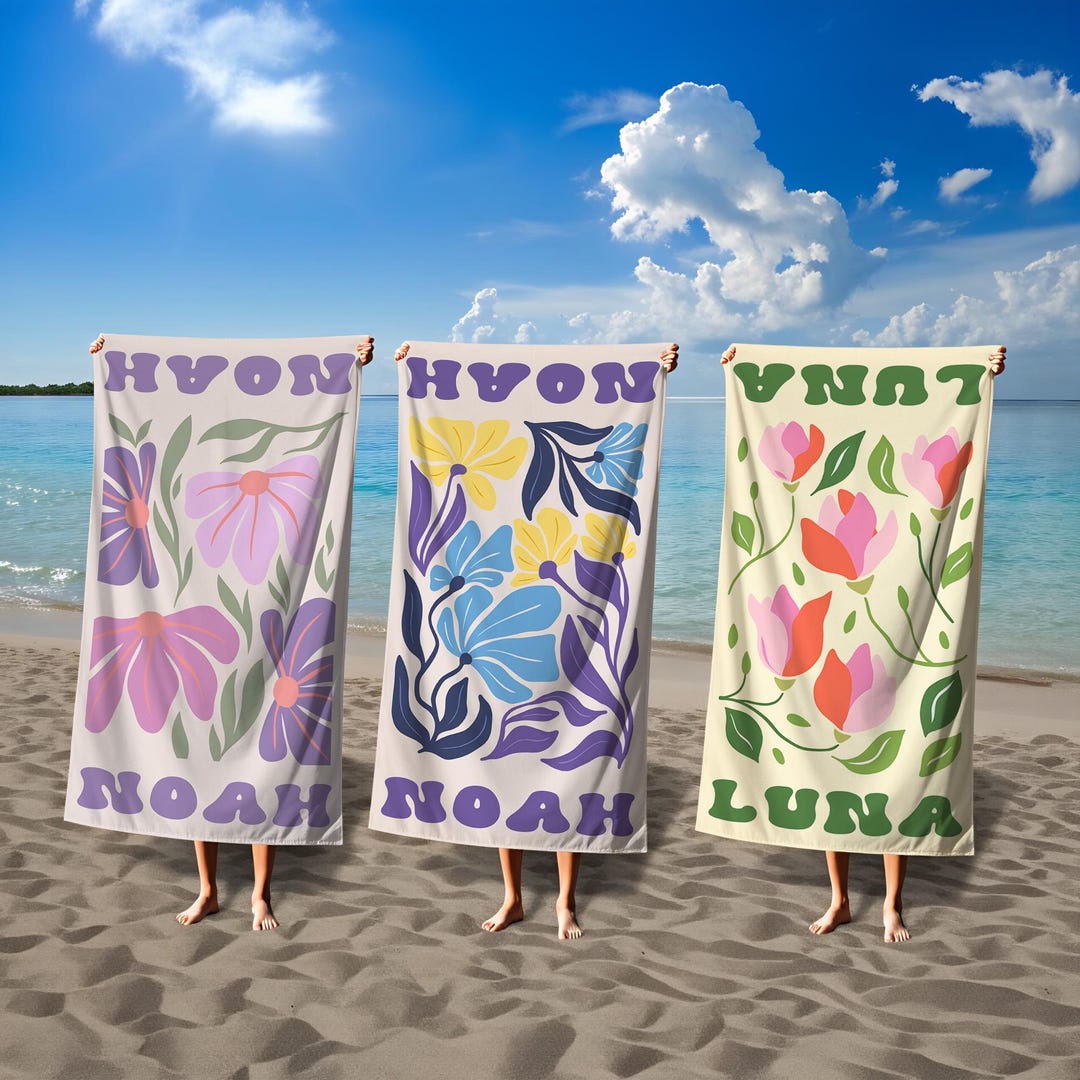 Custom Floral Pool Towel With Name,kids’ Birthday Pool Parties,family ...