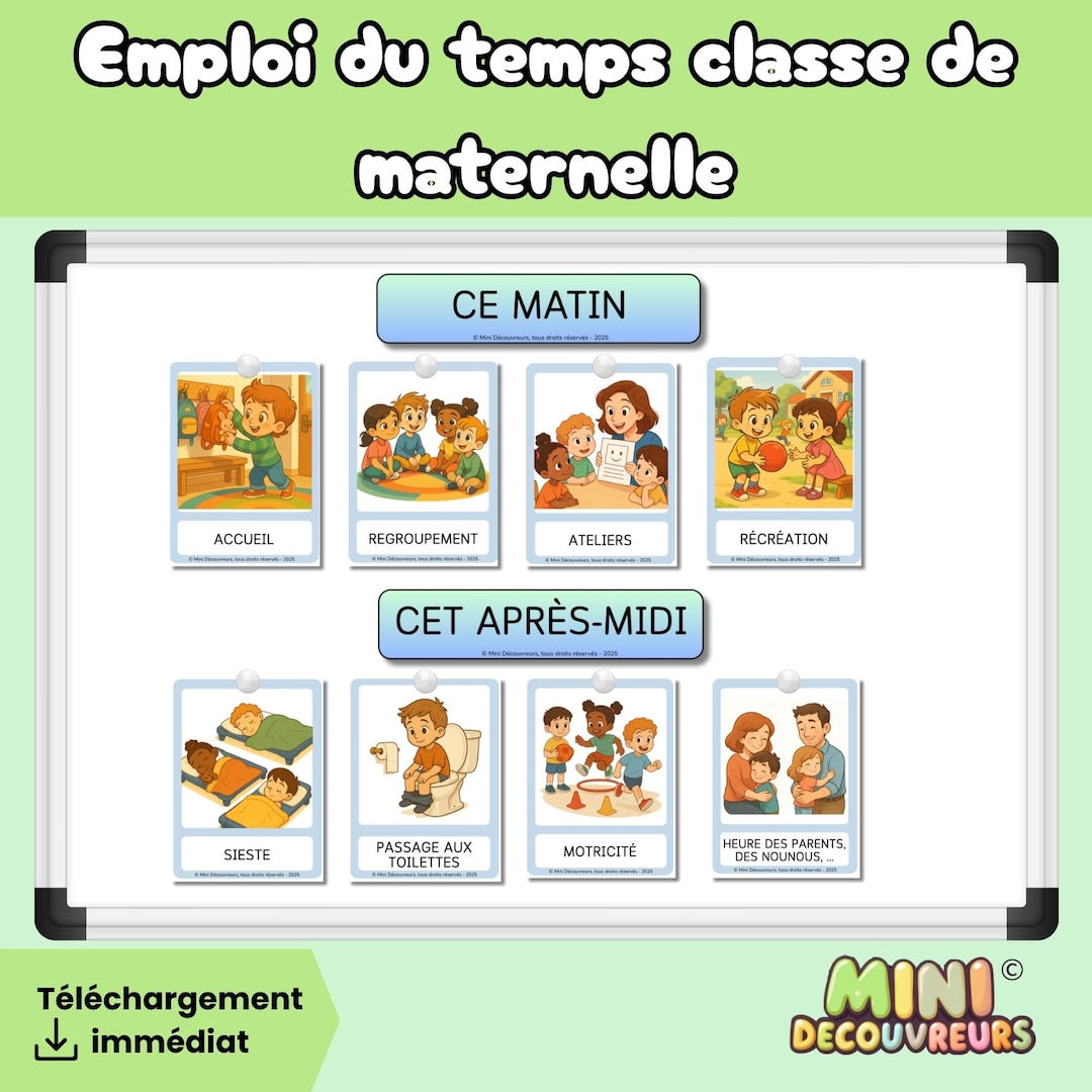 Étiquettes emploi du temps maternelle PDF – 26 cartes visuelles 9x12 cm ...