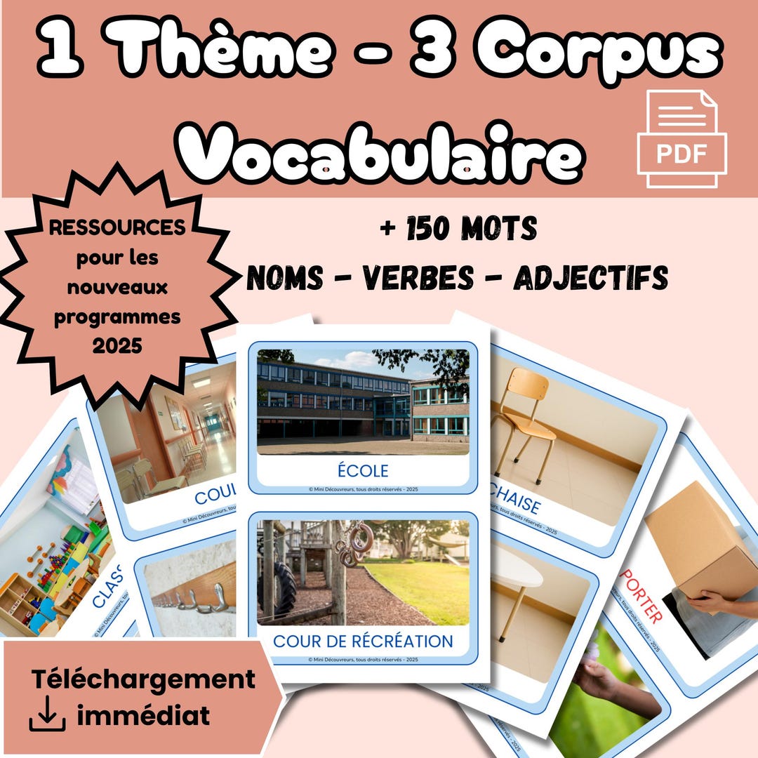Cartes de vocabulaire maternelle PDF – 150 mots thème rentrée scolaire ...