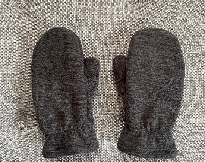 Double Layer Fleece Mittens in a Dark Grey Stripey Fabric - Etsy