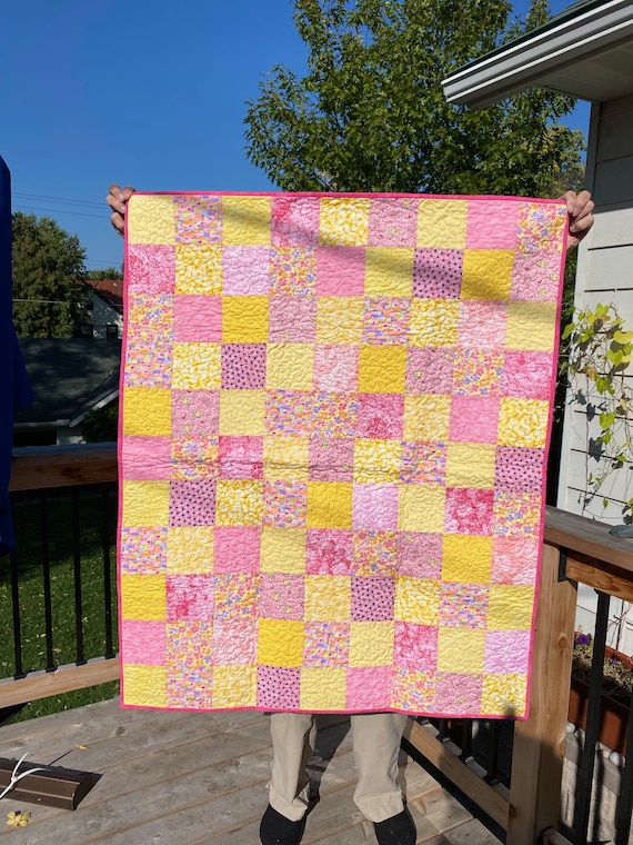 Modern Baby or Toddler Quilt. Pastel Pink and Yellow. All | Etsy