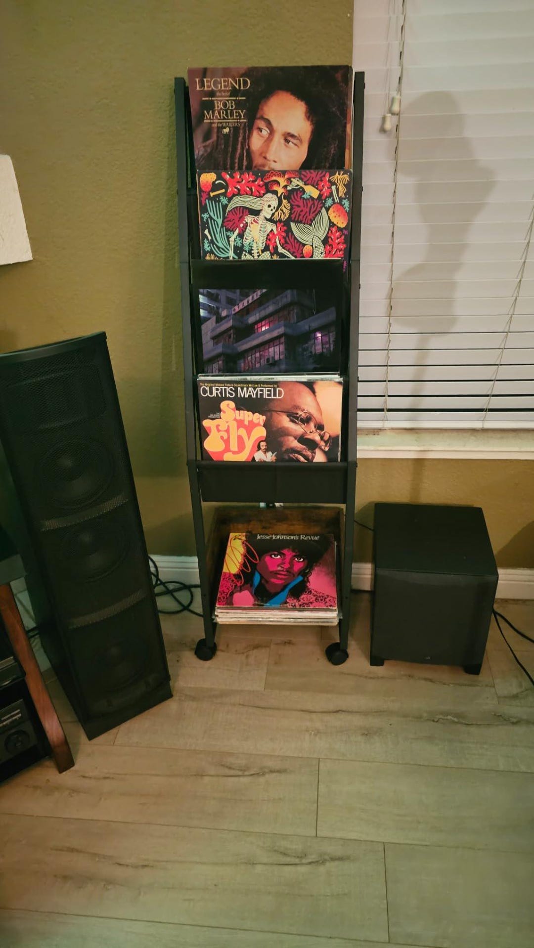 Rolling Vinyl Record Storage Rack – Industrial Style LP Display Shelf ...