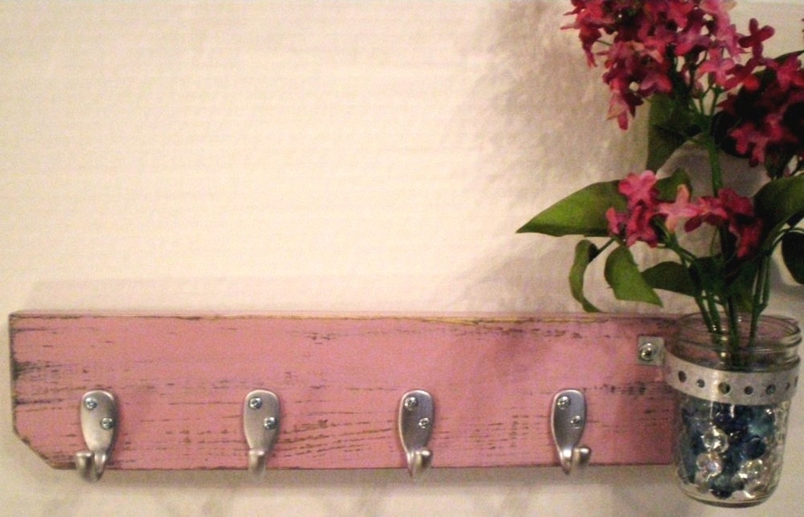 Shabby Chic / Distressed Wooden Wall Hanger-4 Brushed Nickel - Etsy