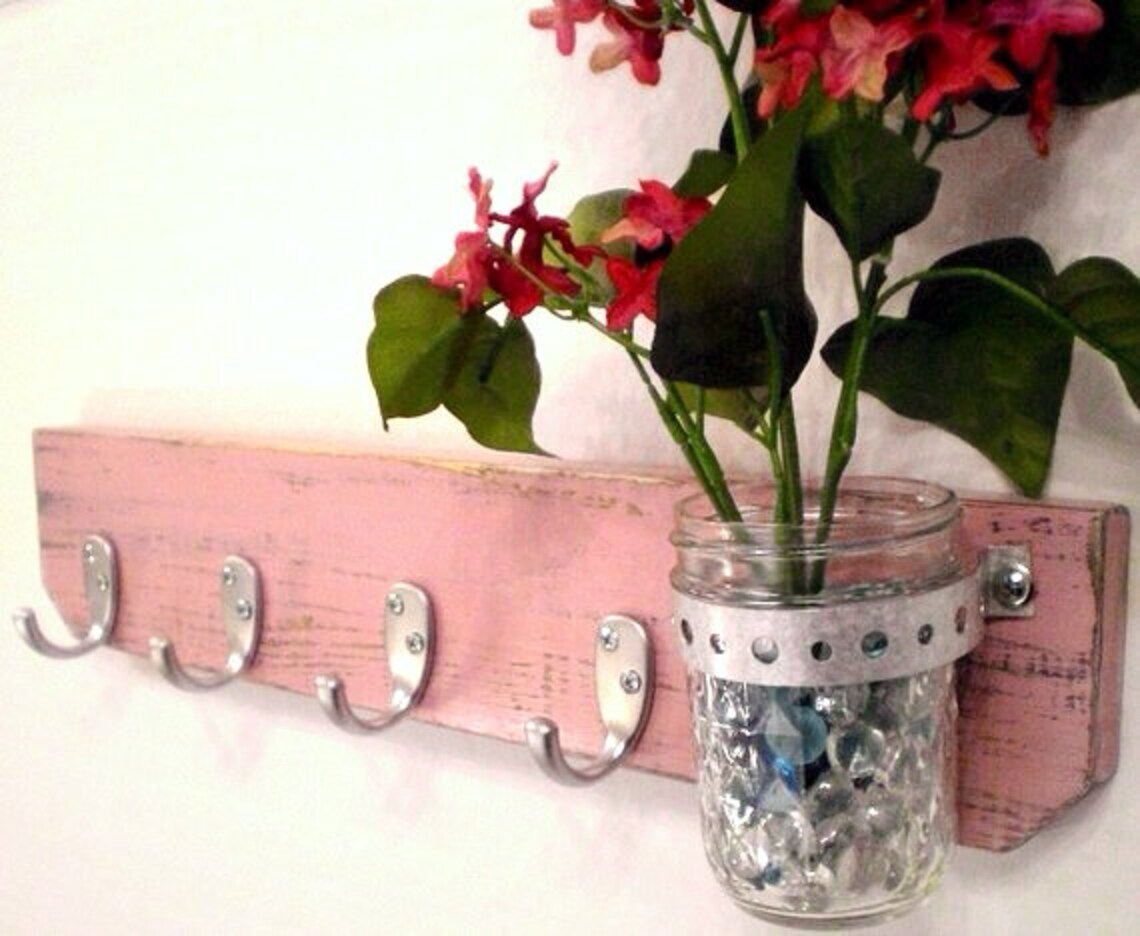 Shabby Chic / Distressed Wooden Wall Hanger-4 Brushed Nickel - Etsy