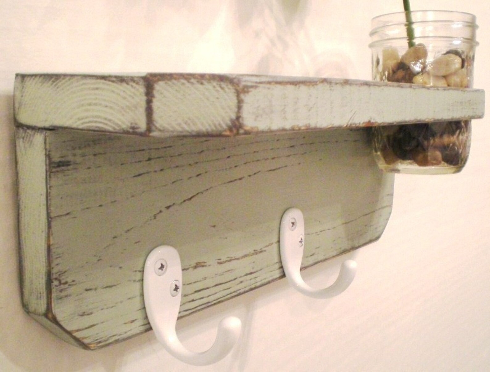 Farmhouse Shelf With Hooks Shabby Chic Decor Wall Vase With - Etsy