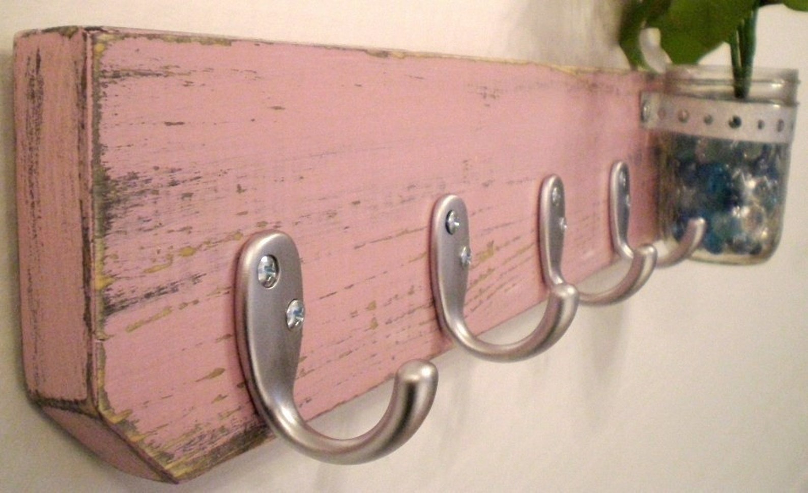 Shabby Chic / Distressed Wooden Wall Hanger-4 Brushed Nickel - Etsy