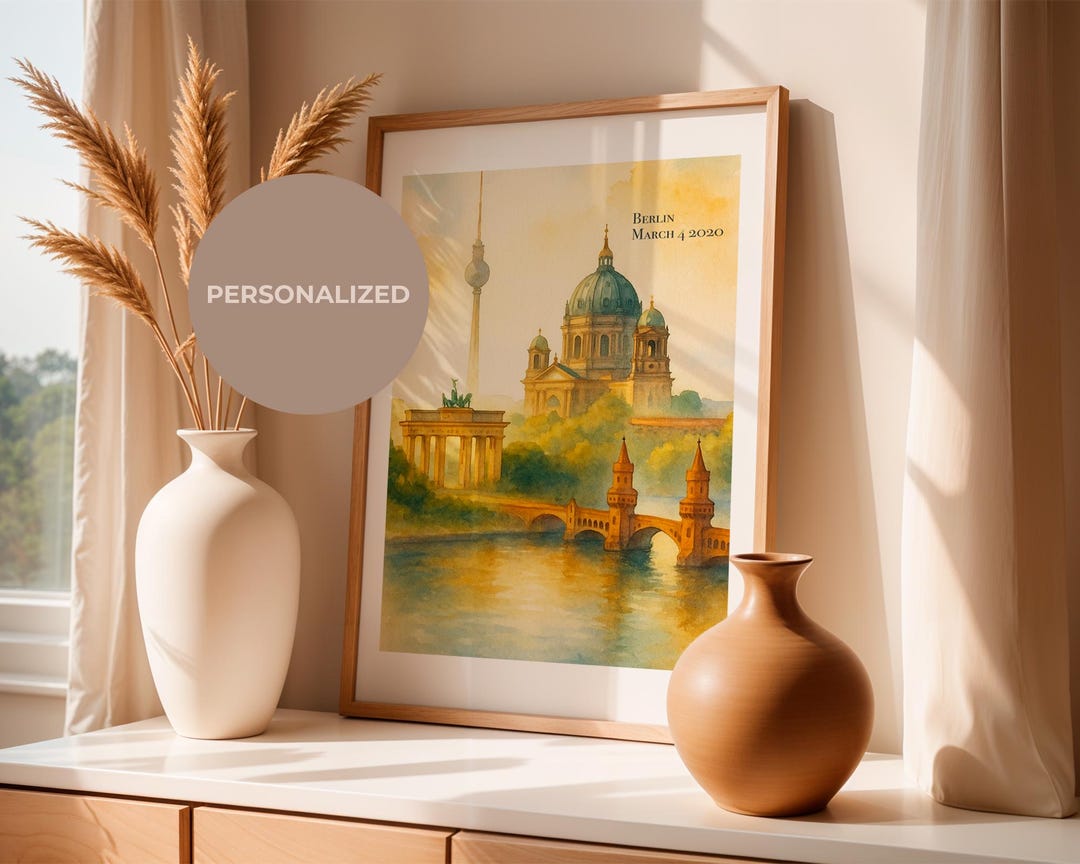 Berlin Watercolor Cityscape Poster: Brandenburg Gate, TV Tower (digital ...