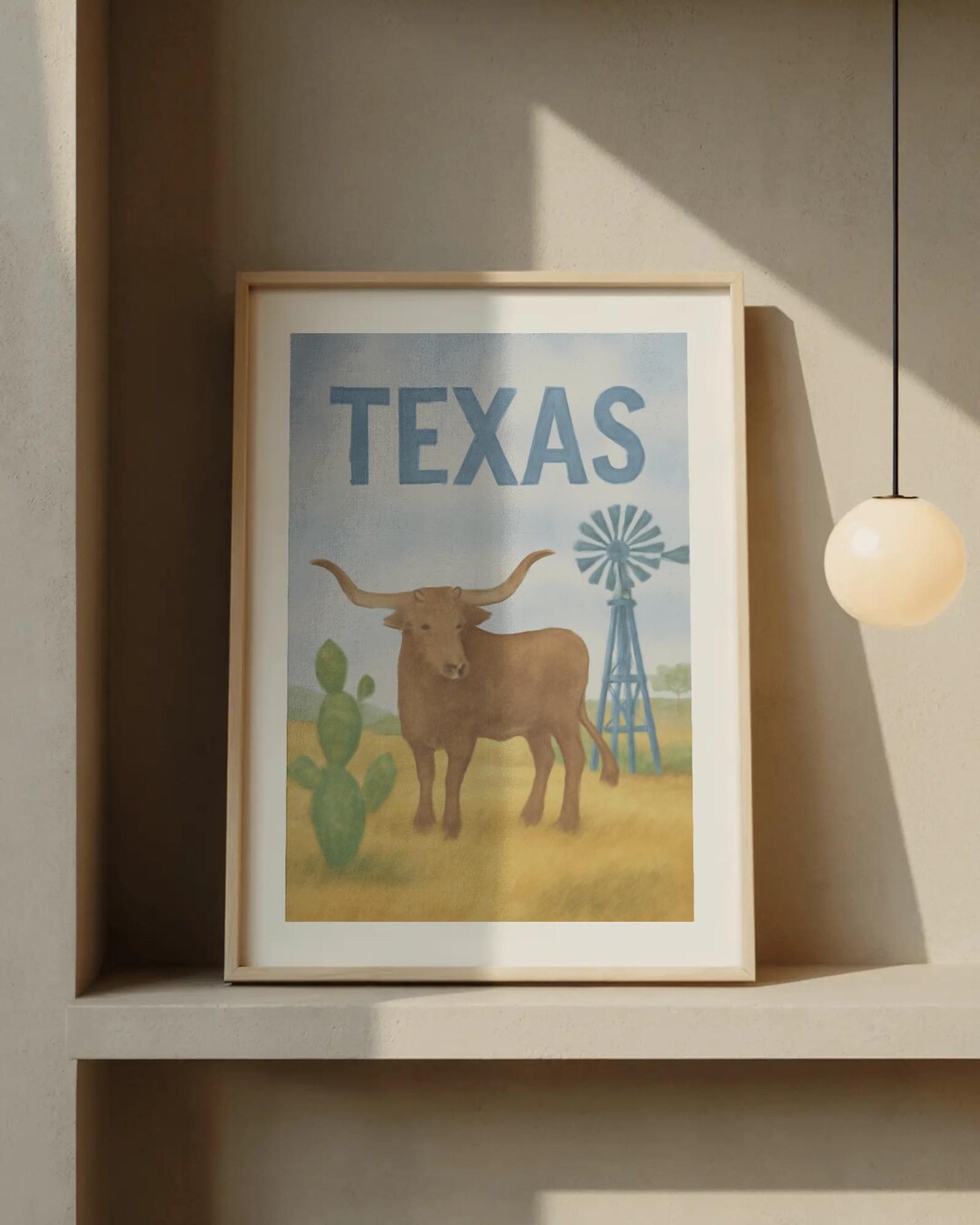 Texas Longhorn Watercolor Print: Vintage Desert Landscape Wall Art ...