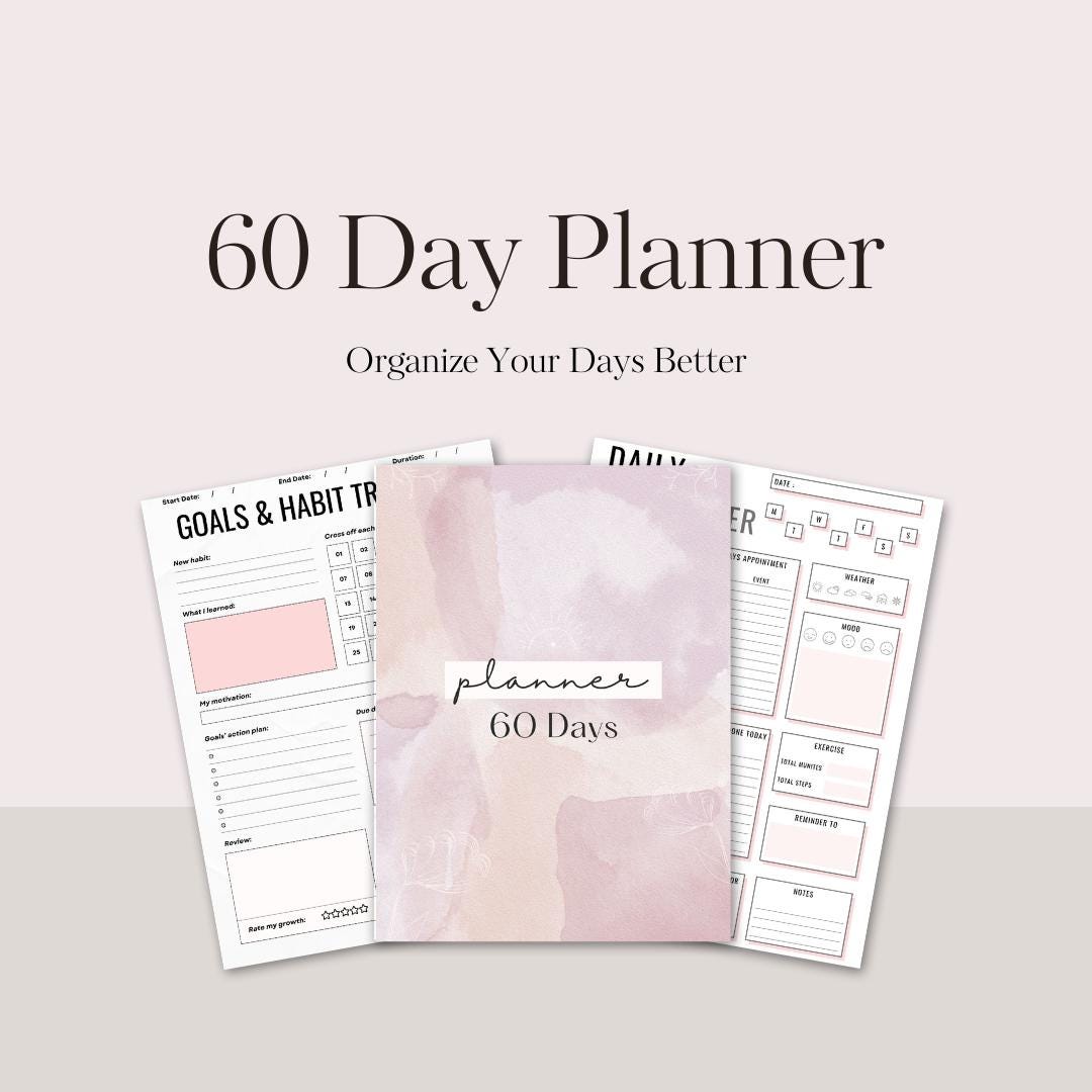 60 Day Planner, Pink & White Planner, Women's Daily Planner, Undated ...
