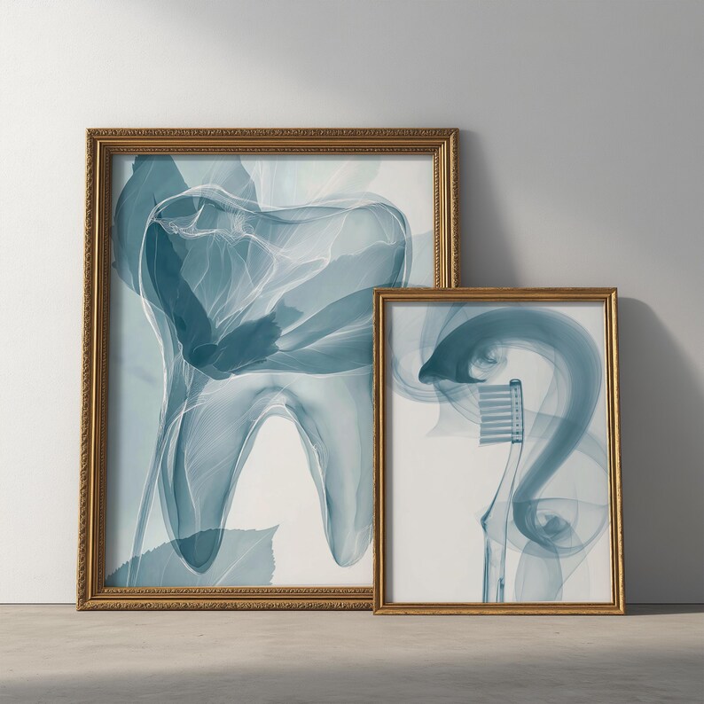 Set of 2 Abstract Dental Art Prints | Tooth & Toothbrush Wall Decor ...