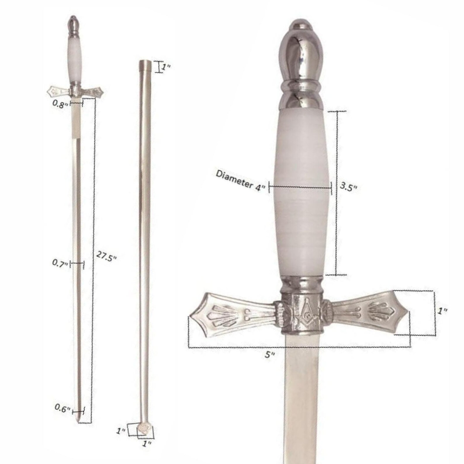 Master Mason Blue Lodge Sword – White Hilt With Silver Scabbard ...
