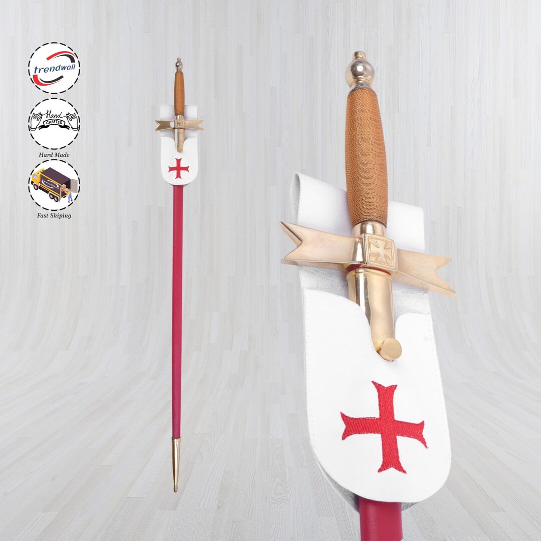 Knights Templar Commandery Sword Holder - White Leather With Red Cross ...