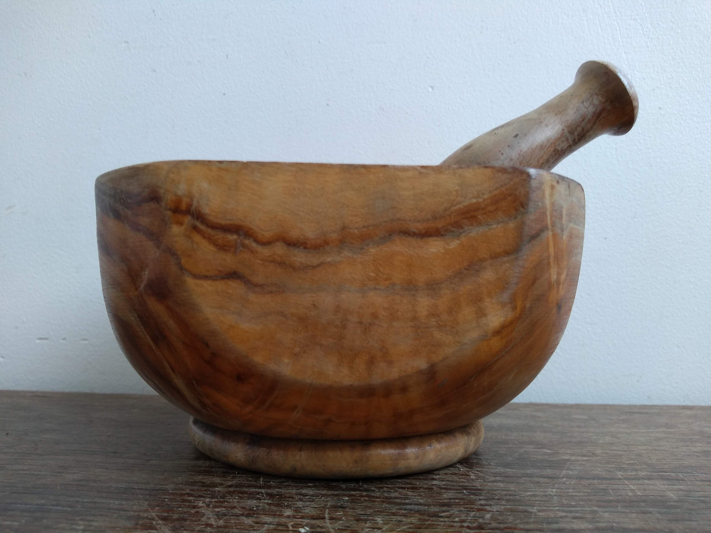 Vintage French Wood Wooden Pestle and Mortar Medicine Pill Spice Herb ...