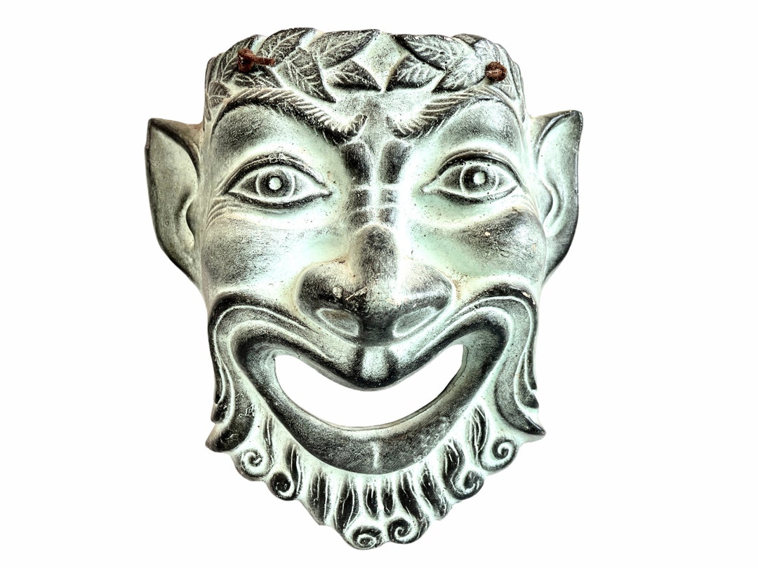 Vintage Greek Satyr Devil Grey Green Clay Face Mask Wall Hanging Decor ...