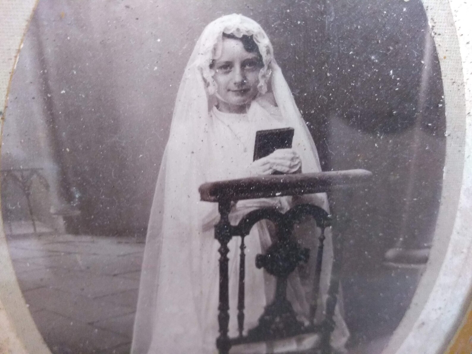 Antique French Photograph of A Young Girl Child in Wood Frame Communium ...