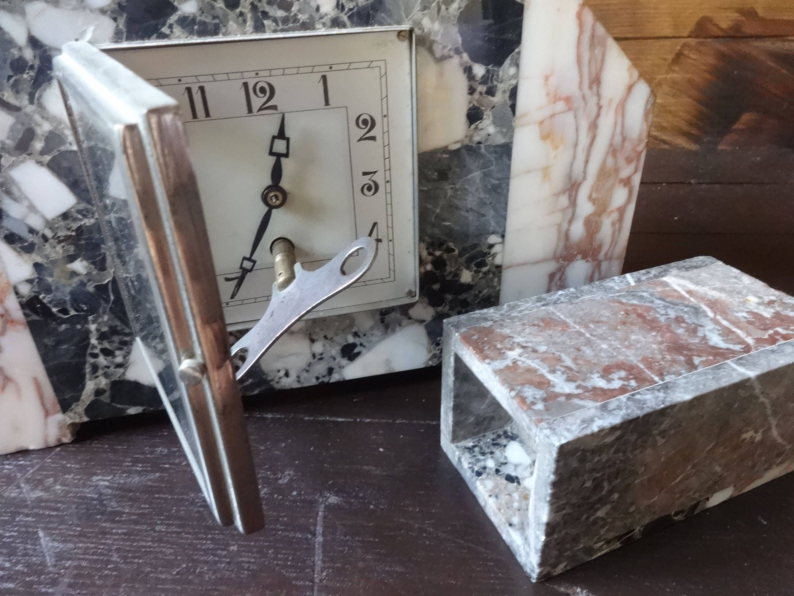 Vintage French Large Heavy Marble Stone Mantlepiece Clock Timepiece ...