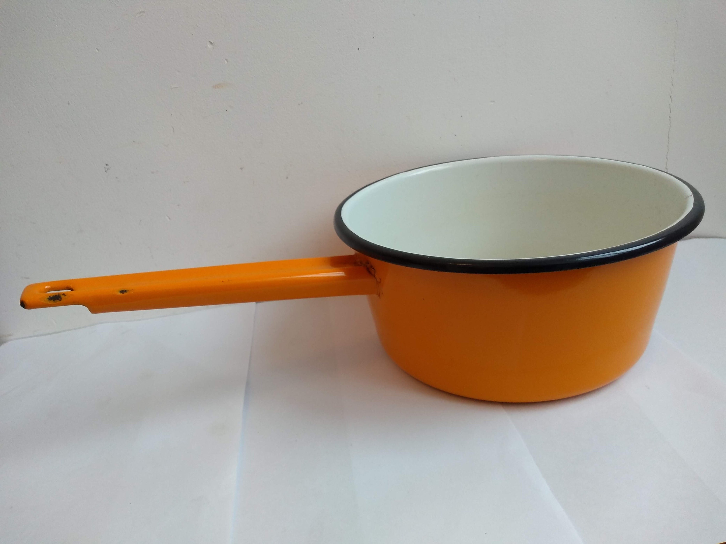 Vintage French Orange Enamel Medium Saucepan Sauce Pan Cooking | Etsy