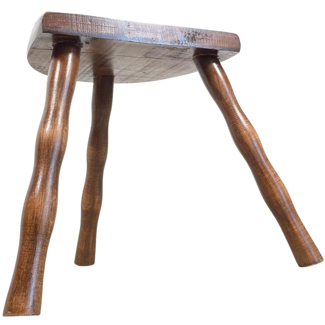 Vintage French Wooden Bobbin Leg Milking Stool Chair Seat Table Farm D ...