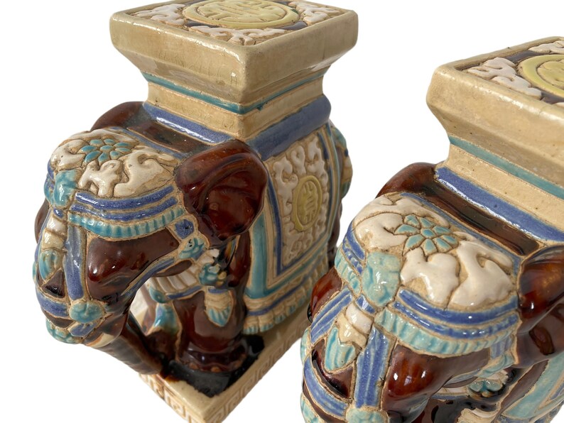 Vintage Chinese Elephant Ceramic Pot Stand Pair Plinth Rest - Etsy