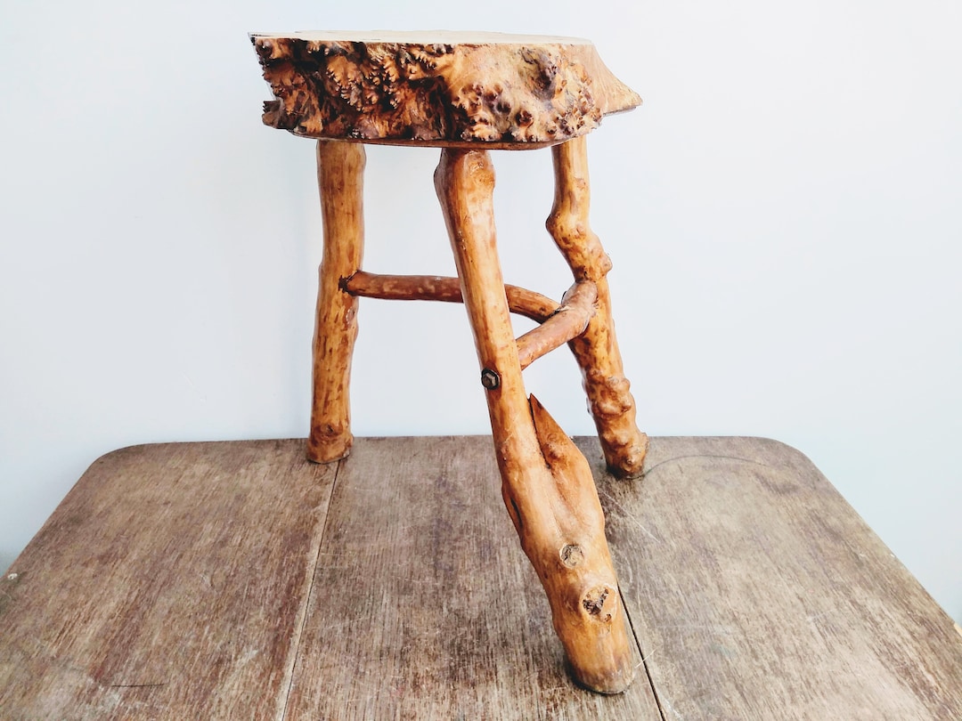 Vintage French Stool Wooden Wood Heavy Branch Log Milking Chair Seat ...