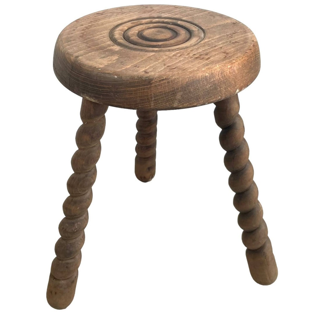 Vintage French Spiral Stool Chair Seat Wooden Wood Milking Kitchen ...