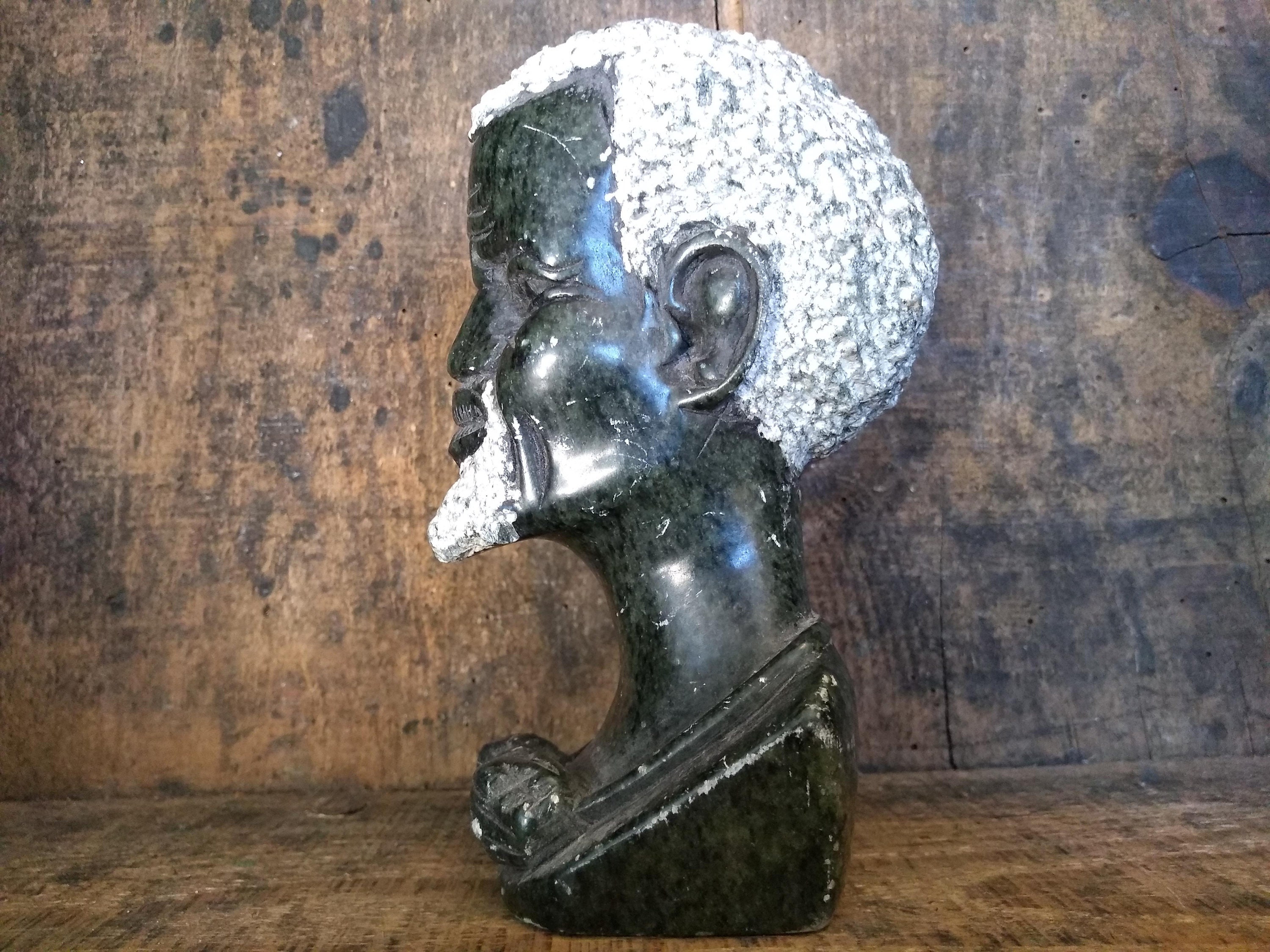 Vintage African Stone White Grey Haired Bearded Man Bust Idol | Etsy