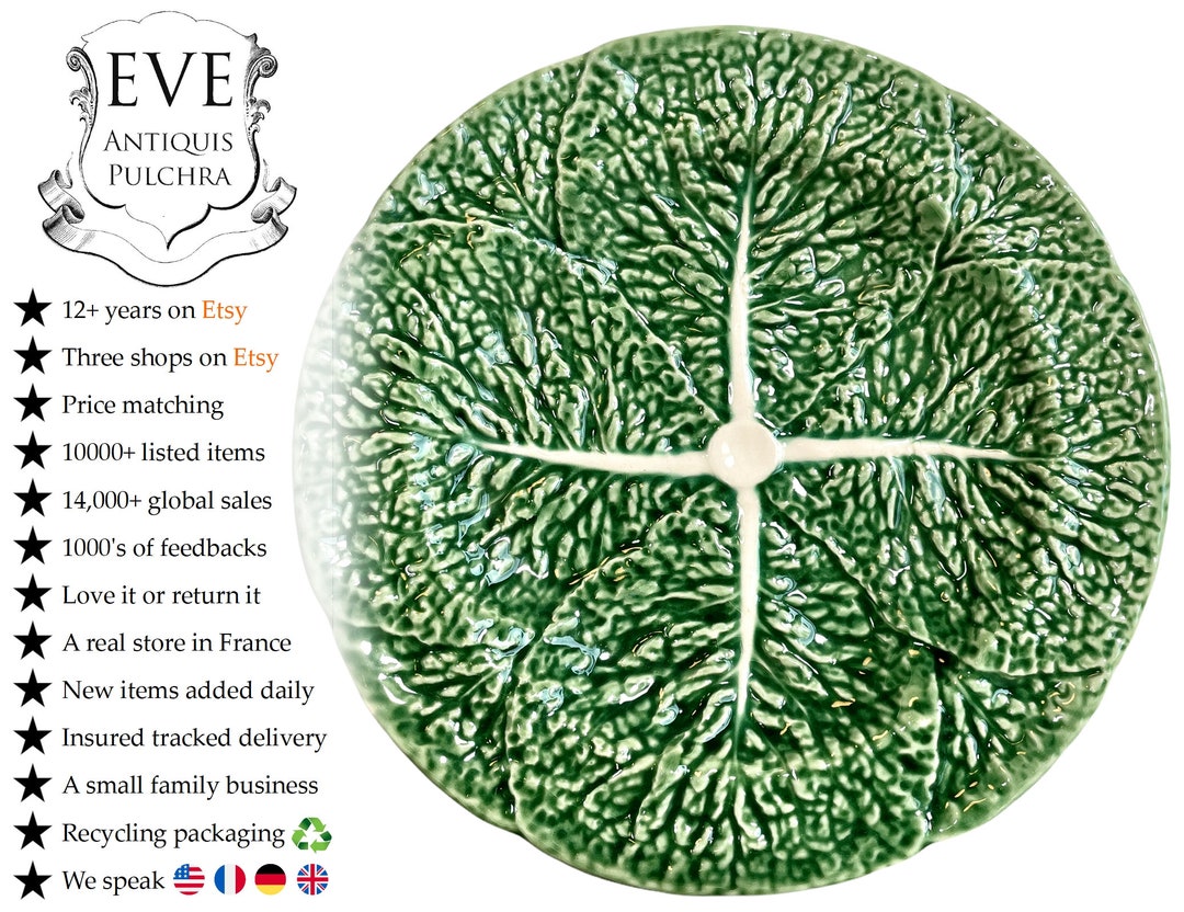 Vintage Portugese Green Cabbage Leaf Design Large Bowl Dish Platter ...