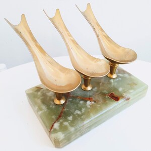 Vintage French Polished Stone Marble Brass Metal Triple Pipe Pipes ...