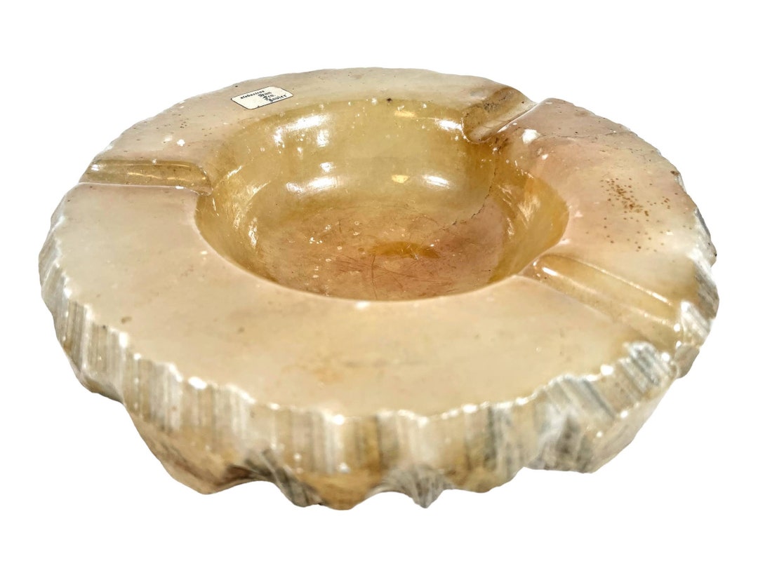 Vintage Italian Alabaster Marble Stone Circular Ashtray Dish Pot ...